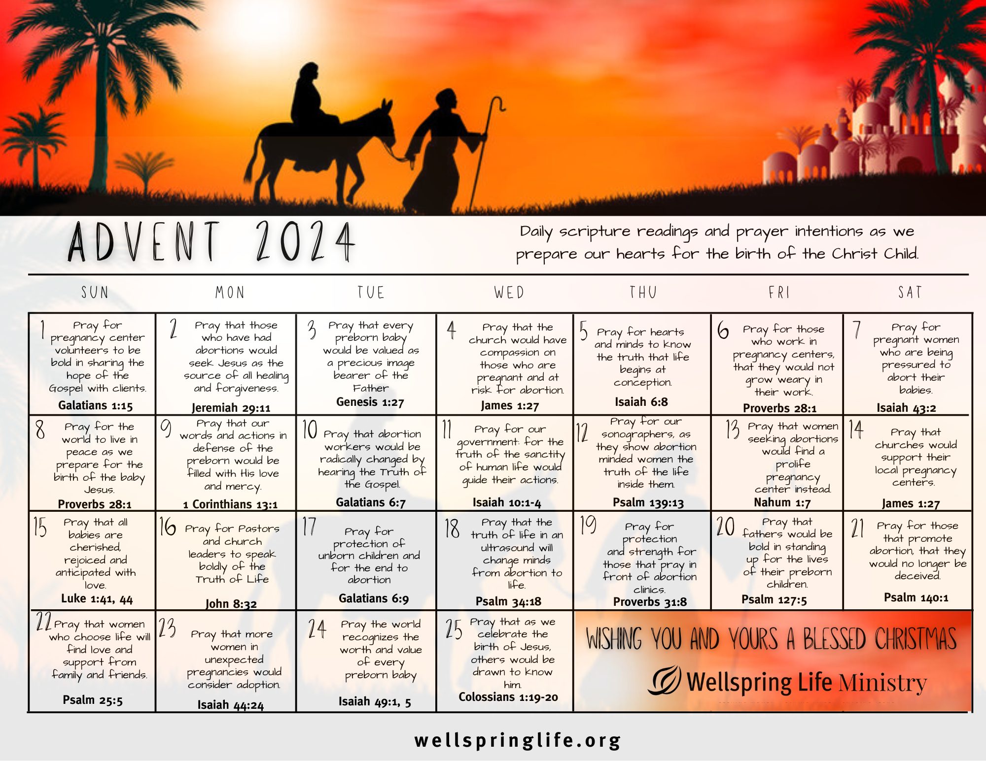 Advent Calendar - Wellspring Life Ministry - Pro-Life Non-Profit - Maryland